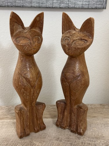 Vintage Mid Century Modern Siamese Cat Wood Figurines Set Of 2 Hand ...