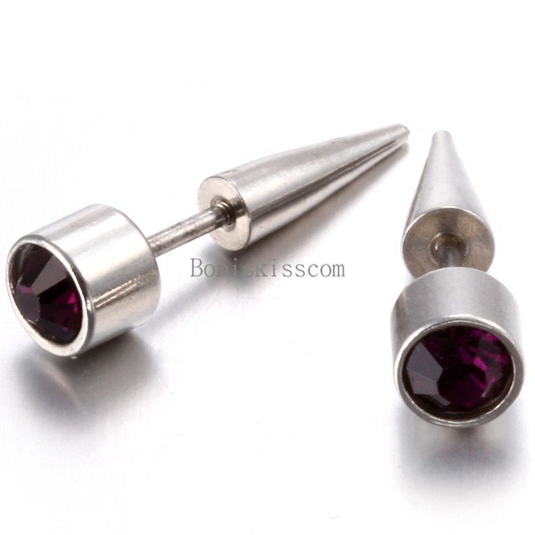 Fake Ear Stretchers Stainless Steel Taper Rhinestone Screw Stud ...