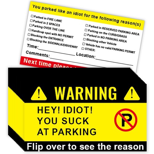 Bad Parking Cards, 100Pcs HEY IDIOT YOU S*CK AT PARKING Cards, 3.5"x2 ...