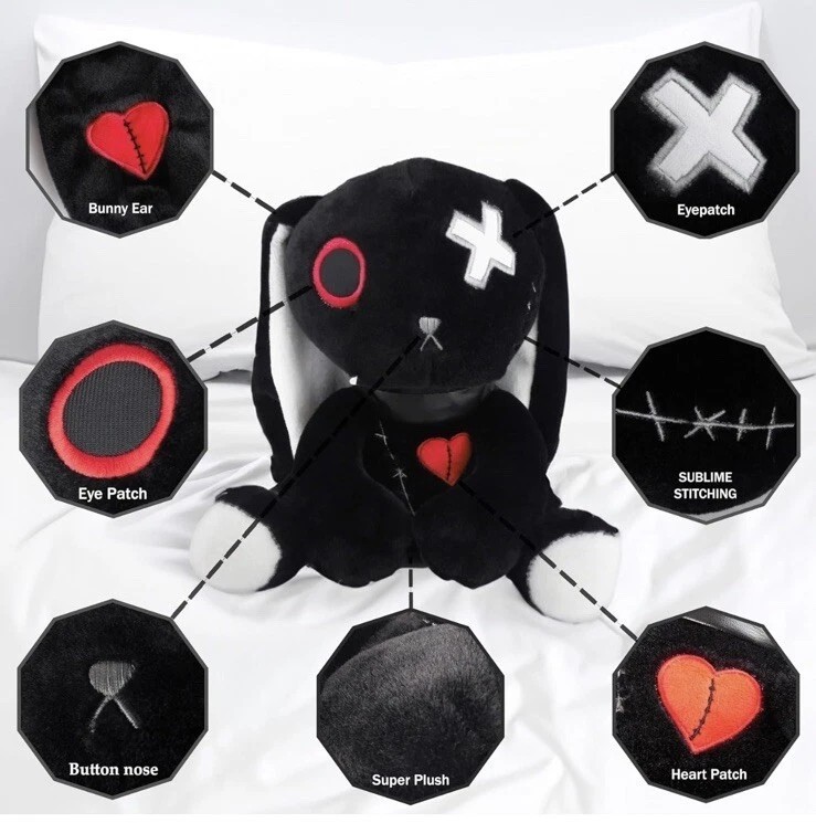Creepy Goth Bunny Plush Black And White Contrasting Crazy Rabbit Spooky ...