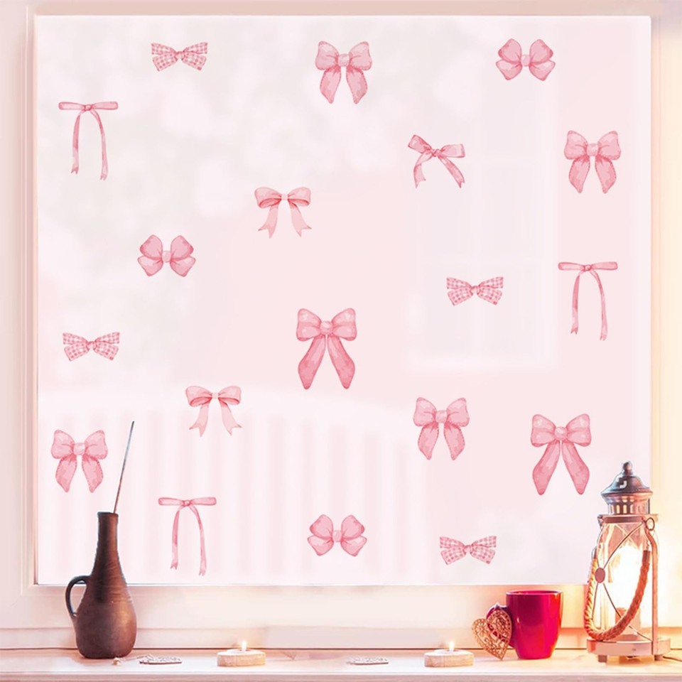 28PCS Pink Bow Wall Stickers Light Pink Bow Knot Wall Decals Watercolor ...