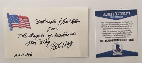 Bob Heft Signed Autographed 3x5 Card BAS Beckett 50 Star American Flag ...
