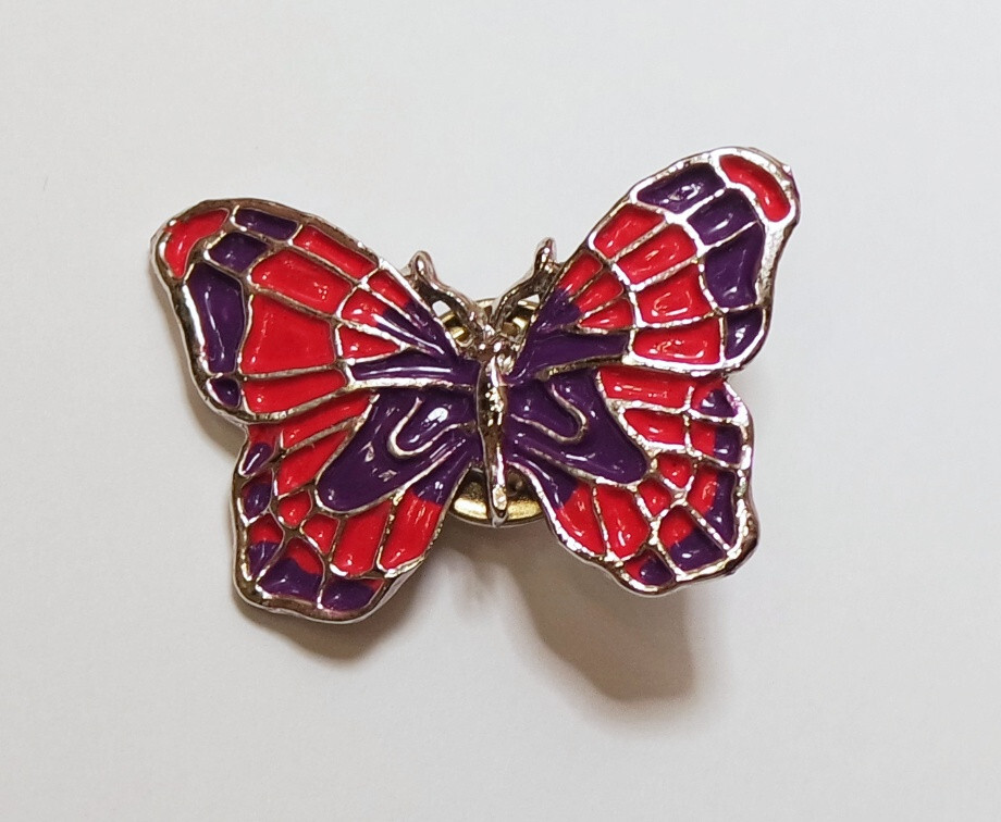 Enamel Purple Red Silver Tone BUTTERFLY Brooch Pin | eBay