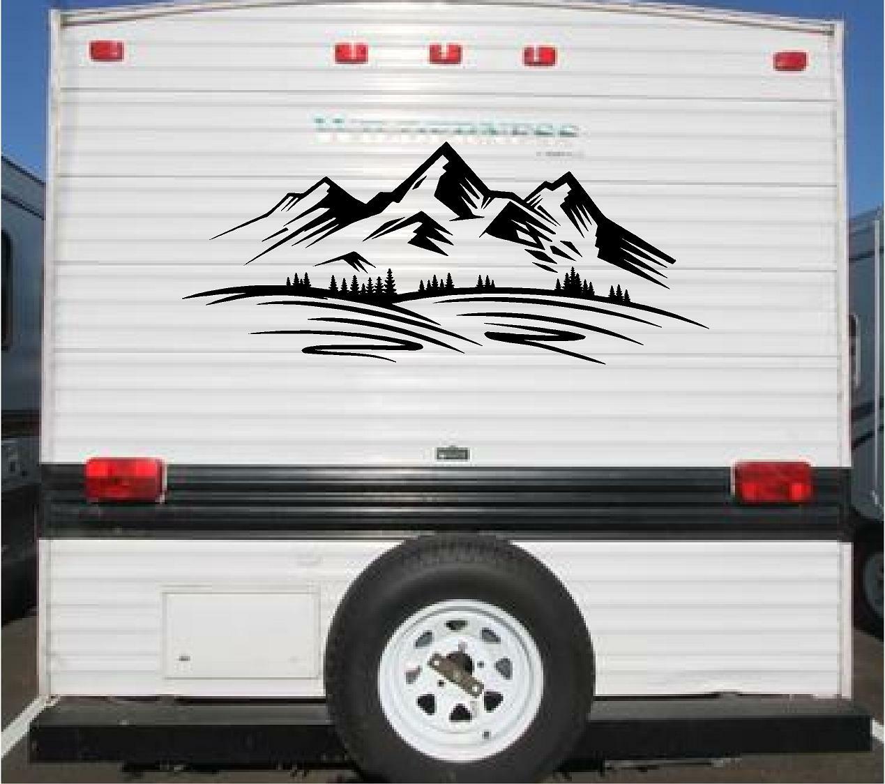Mountain Landscape Happy Campers Camper RV Vinyl Decal Sticker Graphics ...