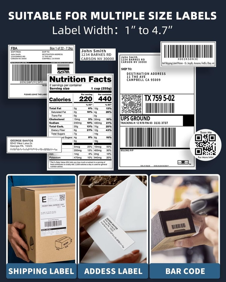 Bluetooth Shipping Label Printer Thermal Printer Label Maker for ...