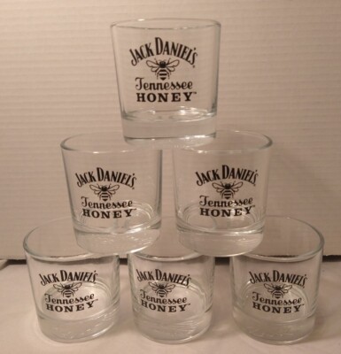 Set of 6 Jack Daniels Tennessee Honey Embossed Bee on Bottom Rock Drink ...