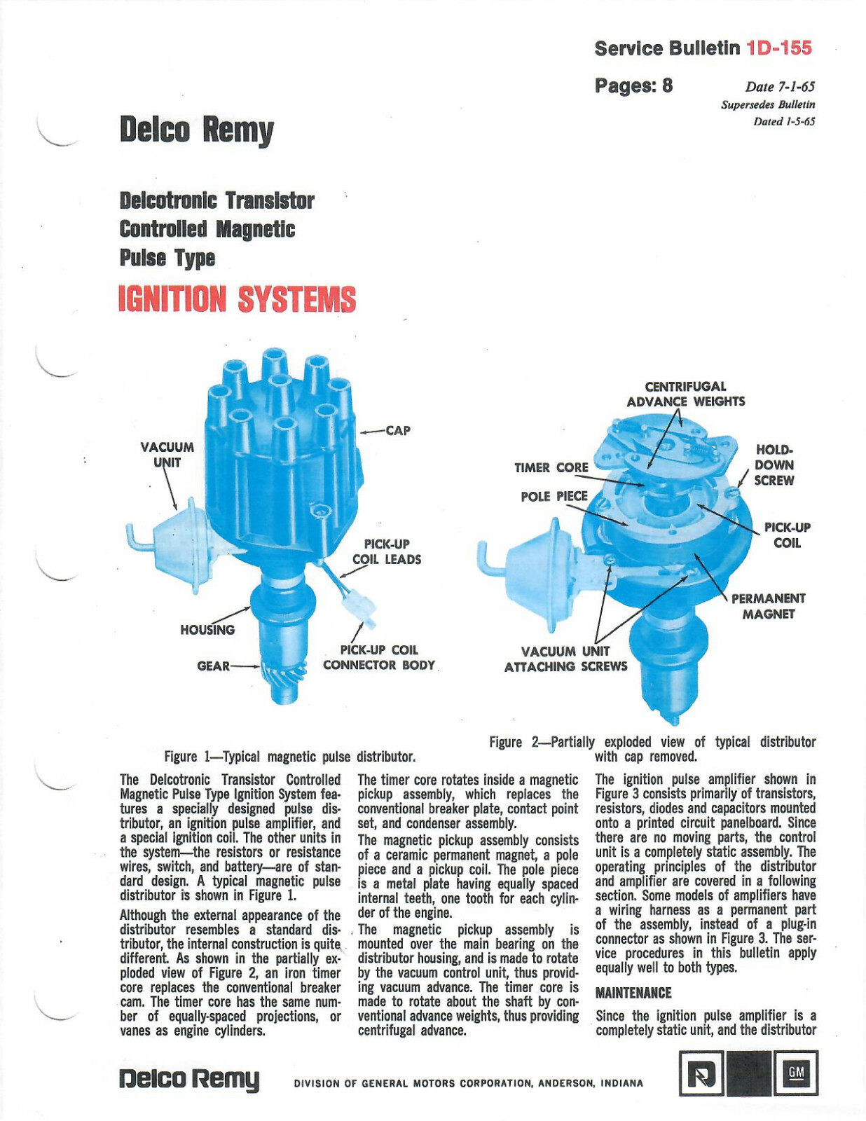 1965-71 DELCO REMY TRANSISTORIZED IGNITION SERVICE BULLETIN CORVETTE ...