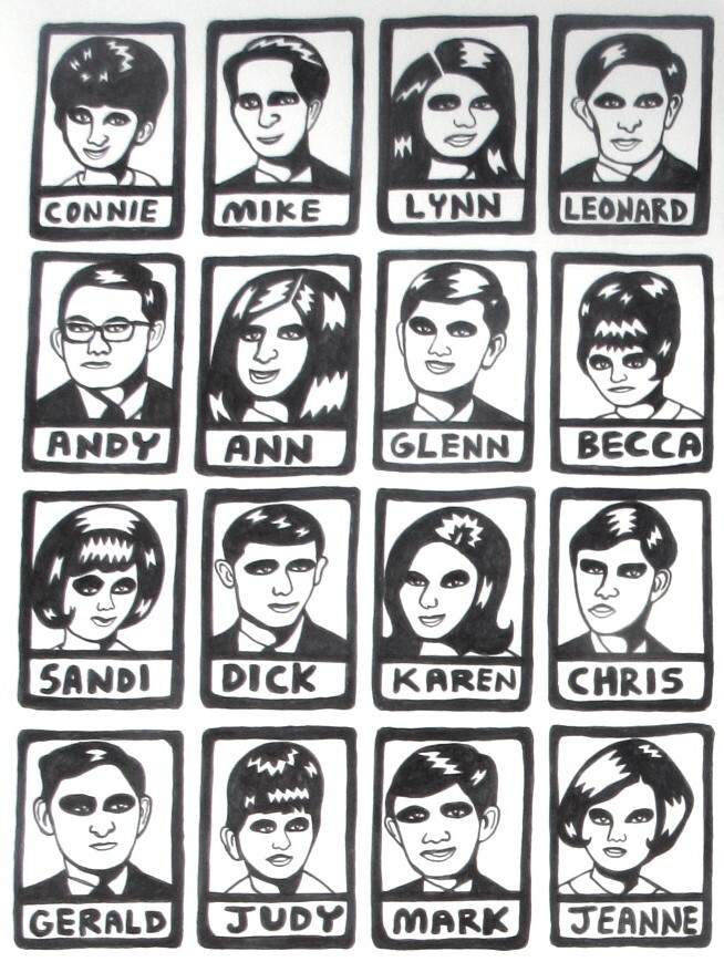 18 x 24 Pen Drawing 1967 TEXAS Yearbook FOLK portraits Outsider Art ...