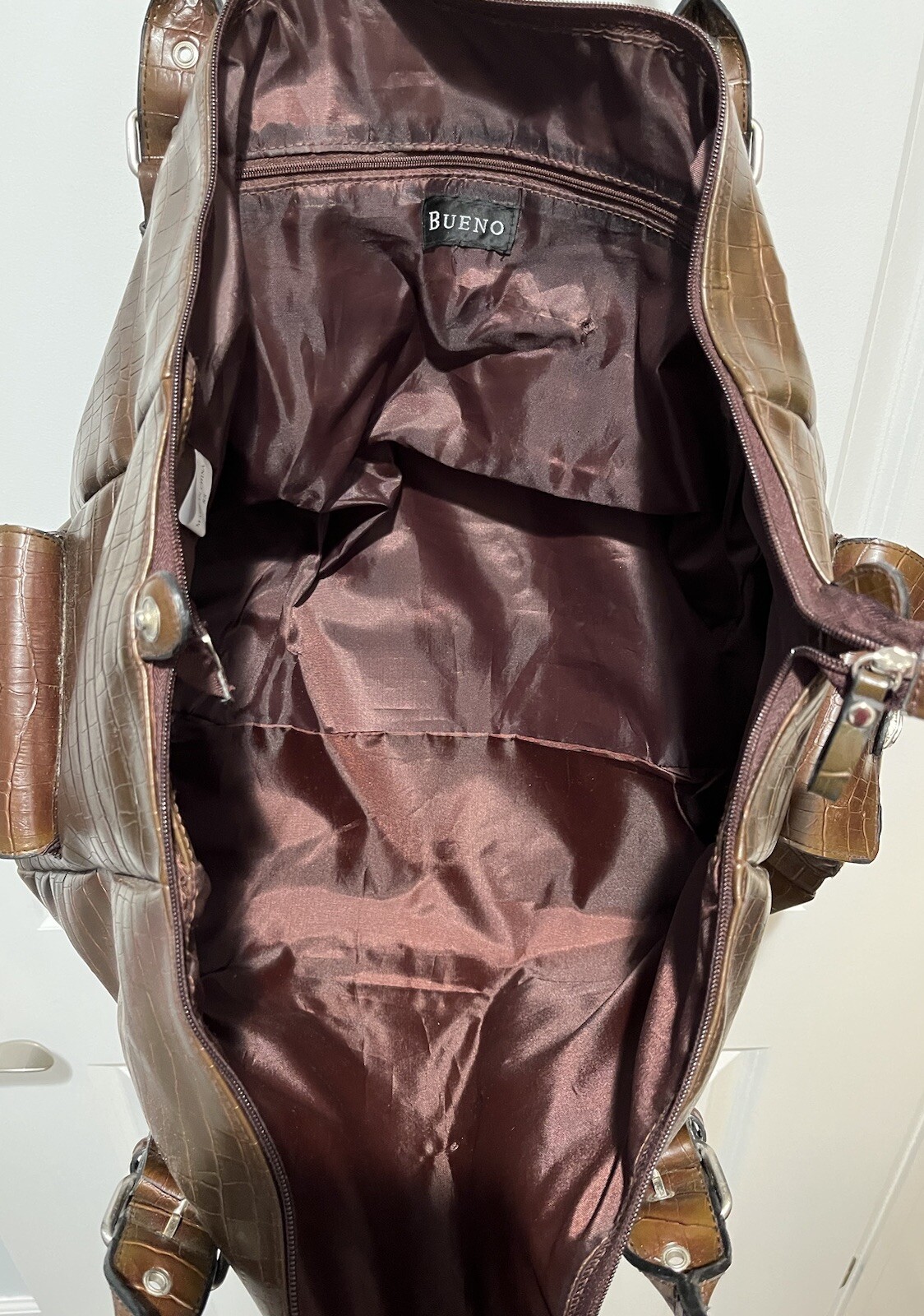 Bueno Large Overnight Travel Dark Brown Duffle Bag Crocodile Print | eBay