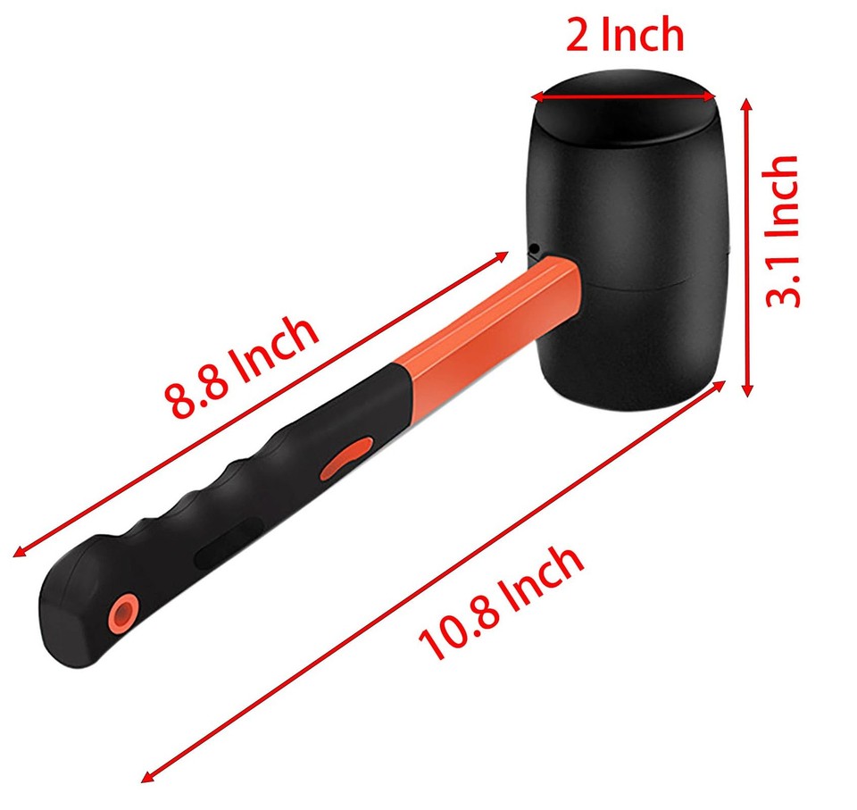 Rubber Hammer with Shock Absorbing Fibre Handle, 12 Oz Mallet for ...
