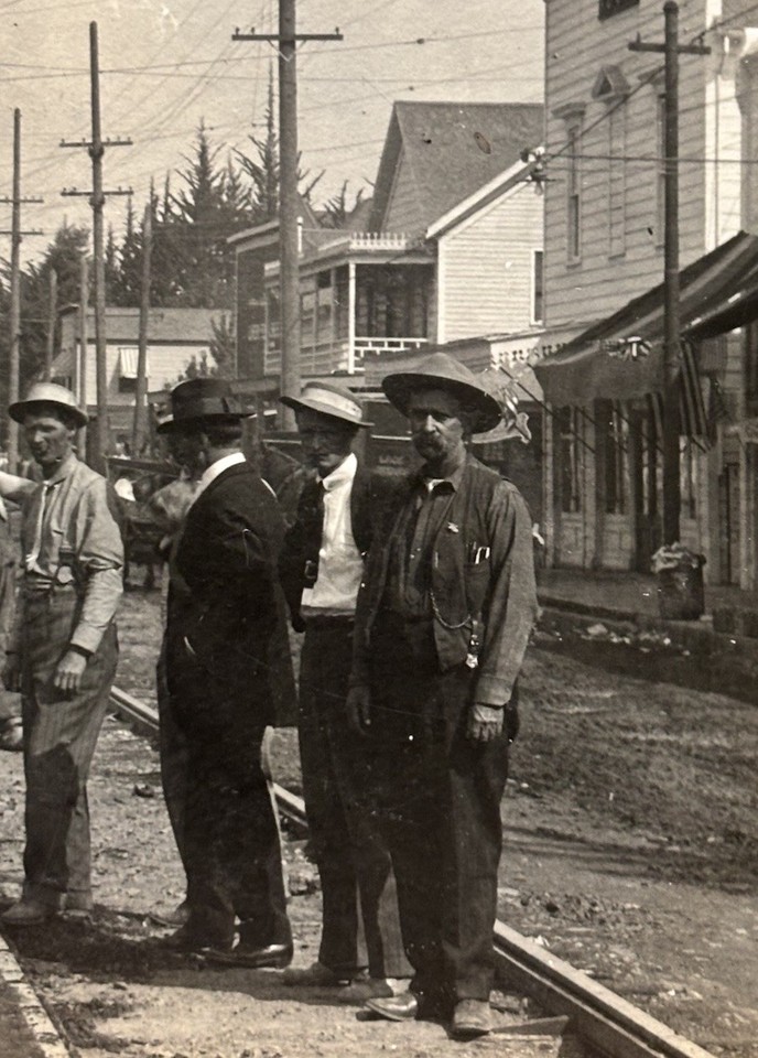 Antique RPPC Road Grading Crew Construction Town Railroad Tracks Street ...