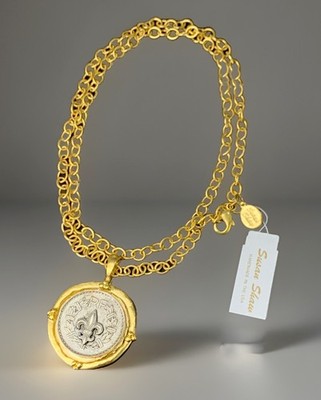Susan Shaw jewelry Iris coin Long necklace handcrafted Gold Plated ...