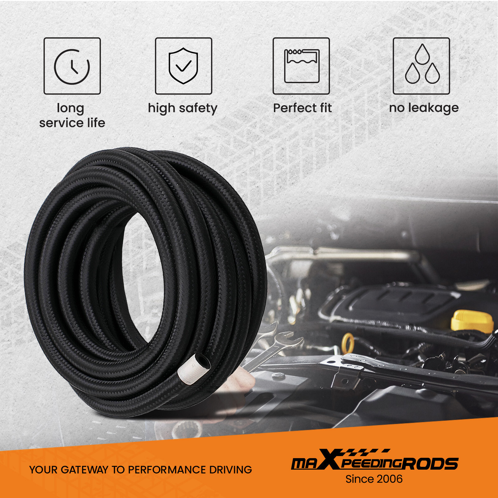 6AN AN6 6M Nylon Stainless Steel Braided Oil Fuel Line Kit with End ...