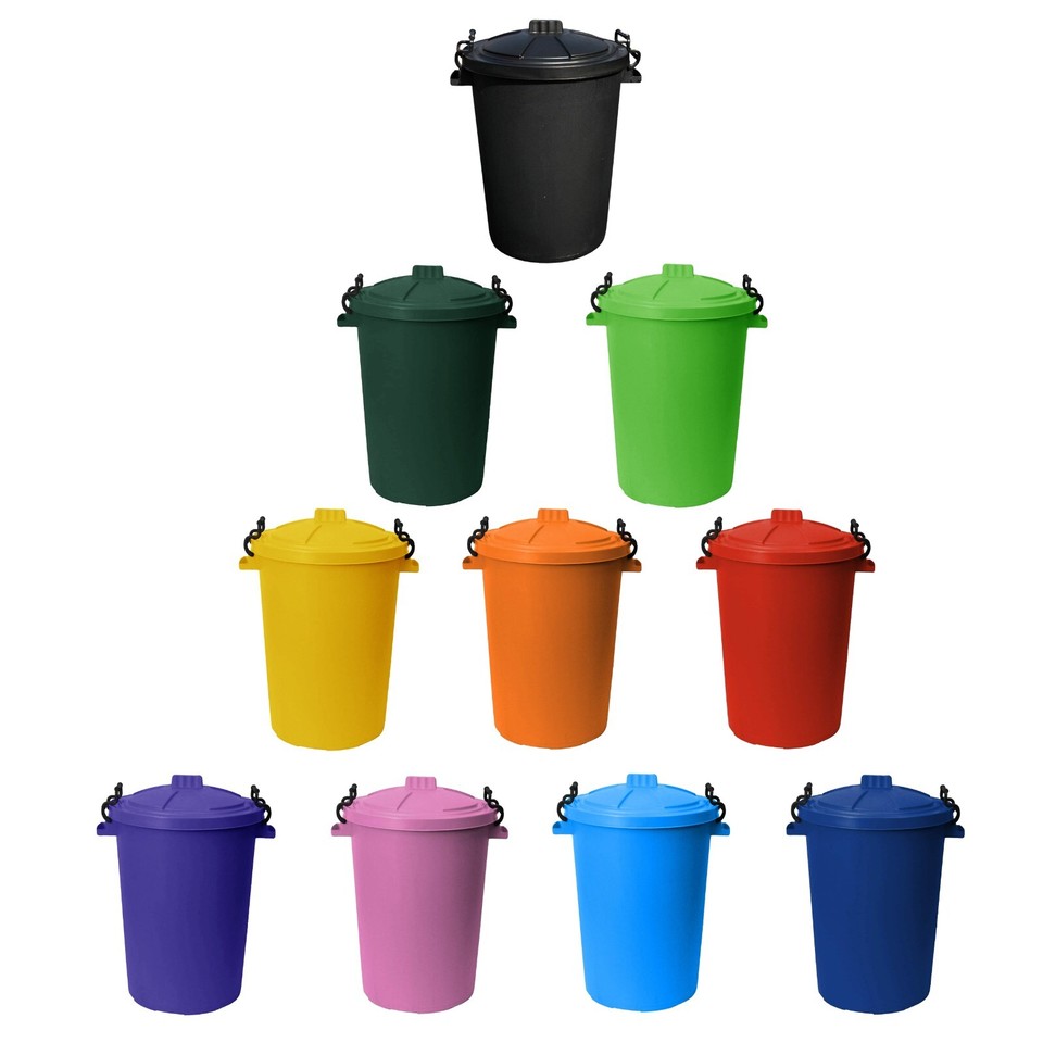 5 x Plastic Large Dustbin with Lids Handles 50L Bin Heavy Duty Storage ...