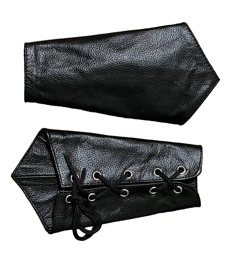 Black 2 Pieces Genuine Real Leather Gauntlet Cuff Wristband Arm Band 1 ...