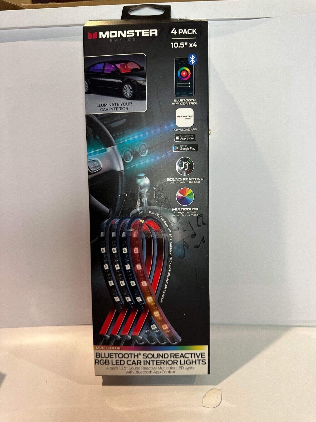 Bluetooth Sound-Reactive Multi-Color Car Interior Lights, 4-Pack of 10. ...