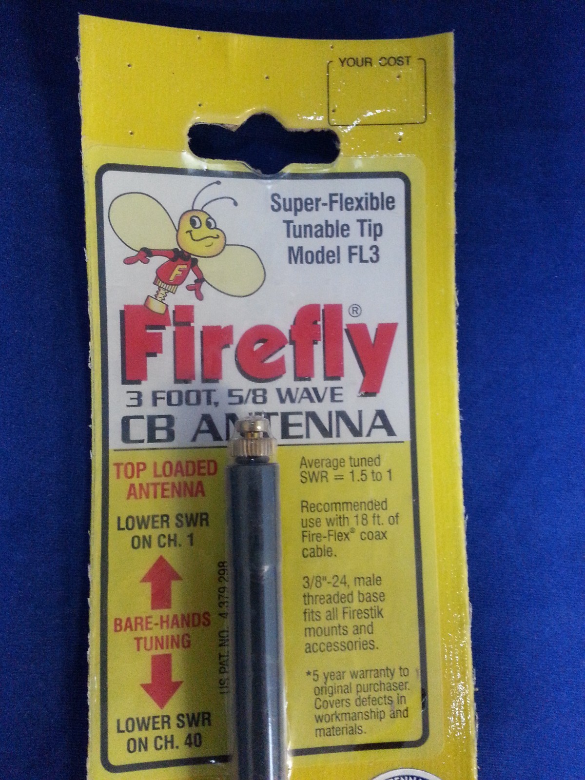 NEW FIRESTIK FL3-b 3FT FIREFLY BLACK LIGHTWEIGHT CB HAM ANTENNA USA ...