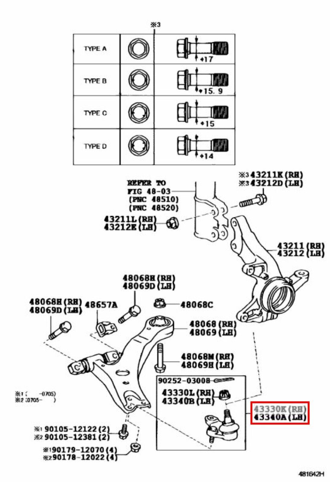 TOYOTA LEXUS OEM JOINT ASSY LOWER BALL FRONT RH & LH SET For RX300/330 ...