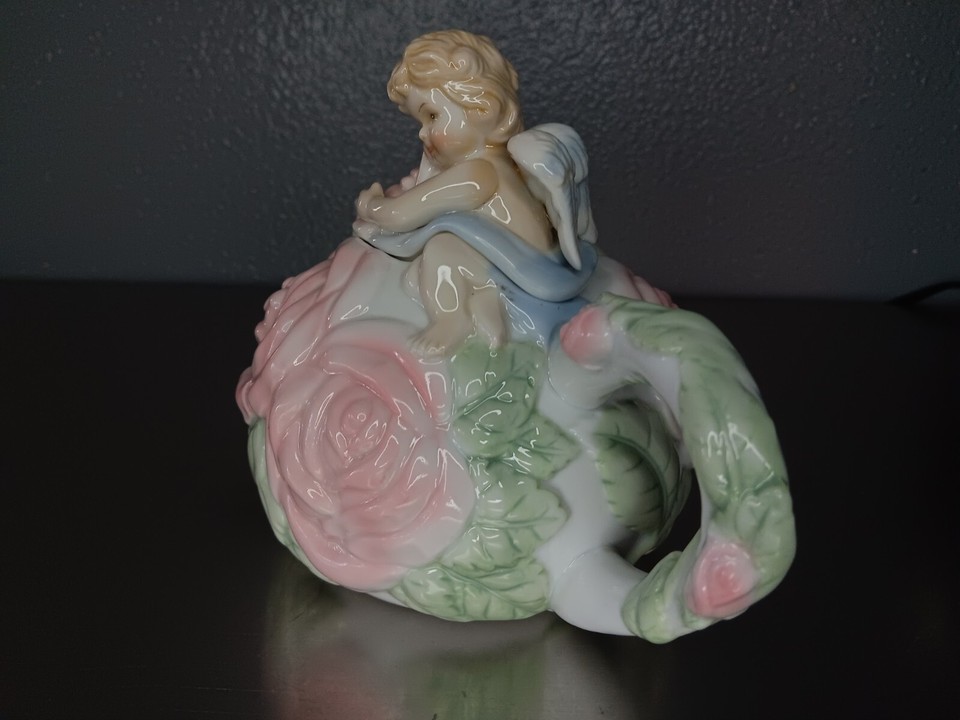 Vintage AVON Cherub Angel Teapot With Pink Rose Accents 6" Tall. | eBay
