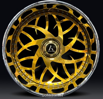 26" Inch 2pc Artis Harlem 5x120 5x127 Wheels Rims Liquid Gold Face ...