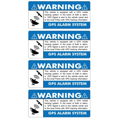 GPS 4 pk 3.5x1.5 BLUE STICKERS Anti Theft Vehicle Security Vinyl Alarm ...