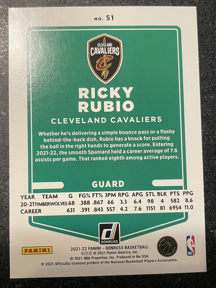 2021-22 Panini Donruss - Holo Green & Yellow Laser #51 Ricky Rubio | eBay