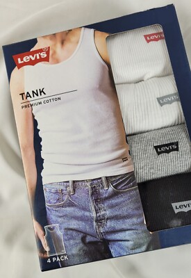 Levi's 4 Tank Tops L White Gray Black Premium Cotton, Tag-Free Levis ...