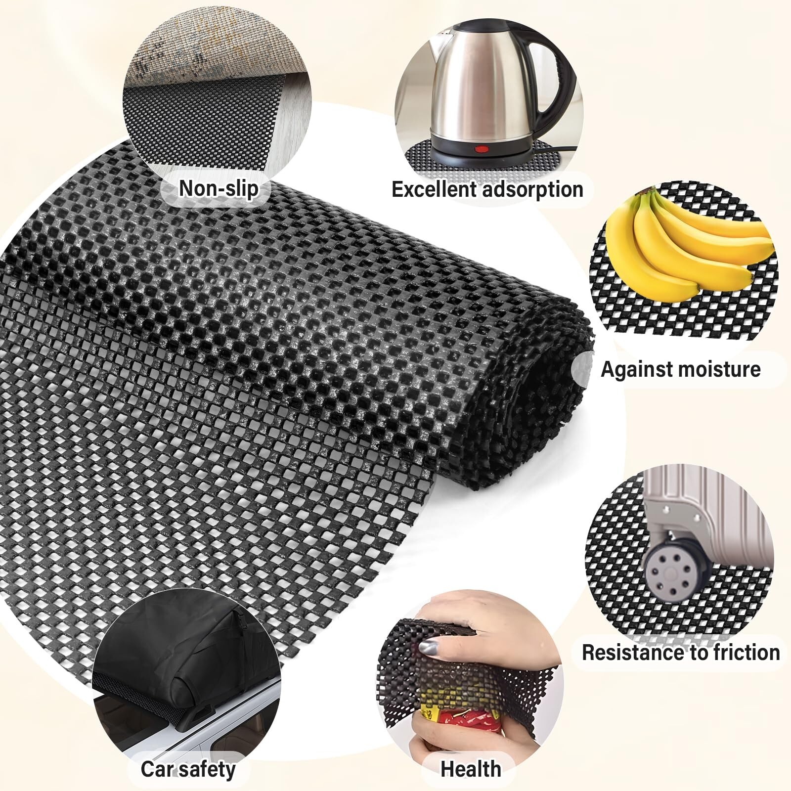 Black Anti Slip Mat Roll 150x30cm | Grip Matting Matt Drawer Liner ...