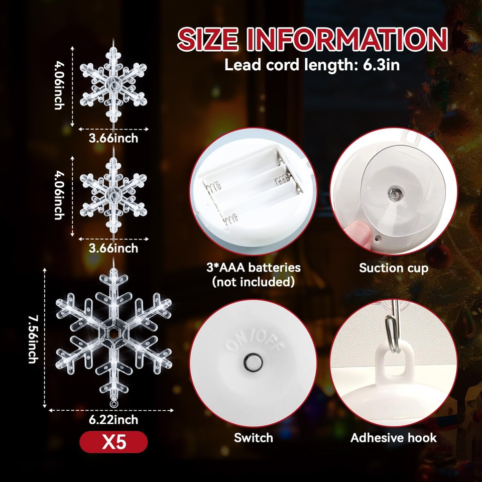 5Pcs Christmas Window Lights, Battery Powered Twinkle Lights Christmas ...