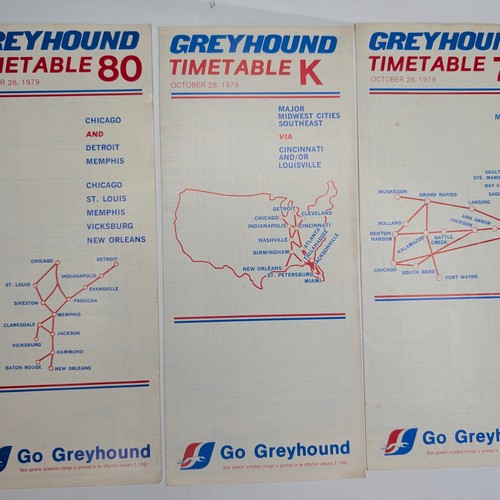 x3 LOT 1979 Greyhound Bus Timetables October 28 Route Maps Schedules 80 ...