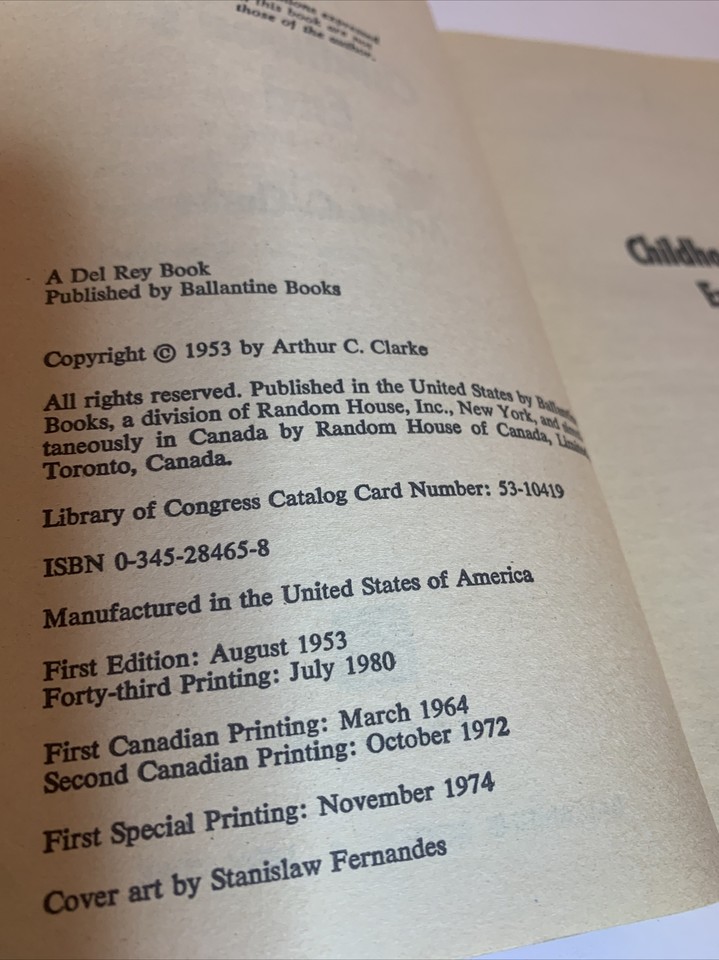 Arthur C Clarkr Childhood’s End 1980 Trade Paperback 43rd Printing | eBay