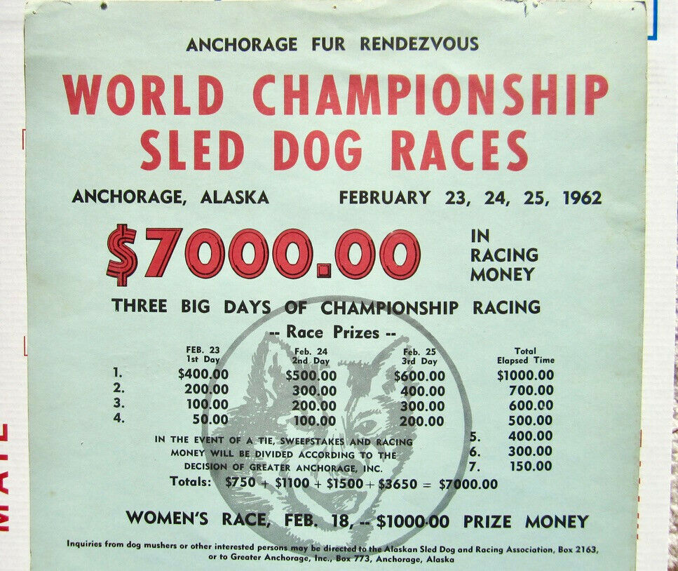 FUR RENDEZVOUS '62 POSTER WORLD CHAMPIONSHIP SLED DOG RACE PRECUSOR OF ...