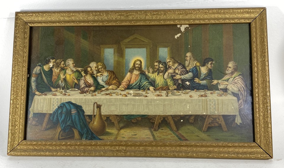 Vintage The Last Supper framed print picture 9”x16" Jesus Gold ornate ...