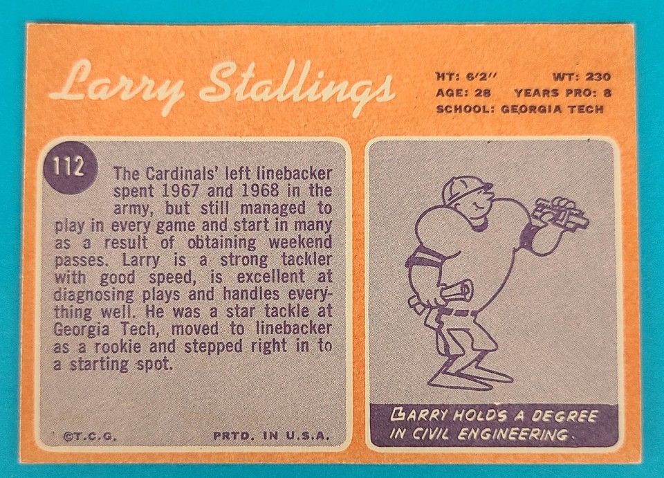 1970 Topps #112 Larry Stallings St. Louis Cardinals FOOTBALL Card P1 | eBay