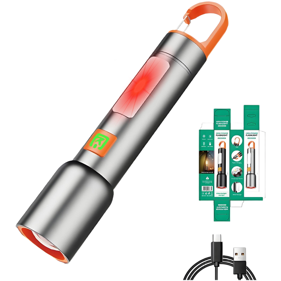 Rechargeable Battery LED Flashlight Triple Light Source Adjustable Zoom ...