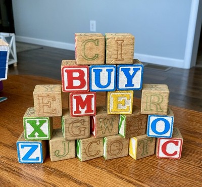 Lot of 20 Vintage Toy Wooden Alphabet Blocks Make Words For Display! | eBay