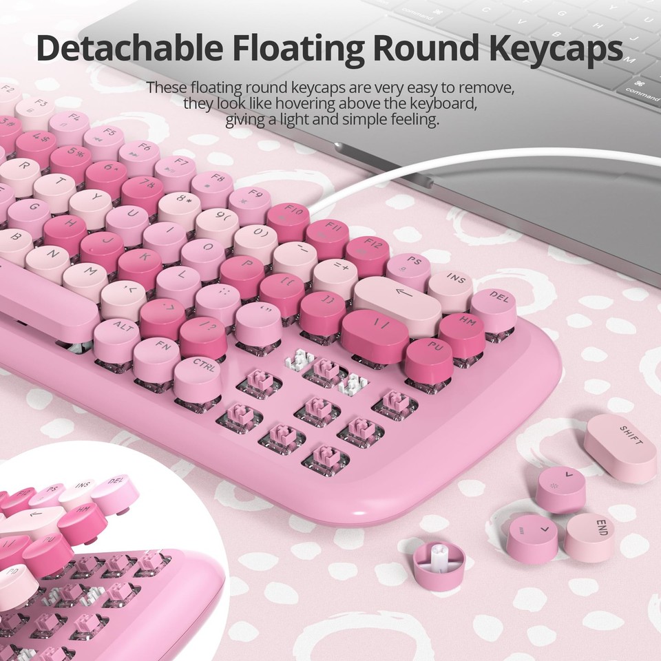 Pink Wired Gaming Keyboard, 84-Key Retro Backlit Typewriter for PC/PS5 ...
