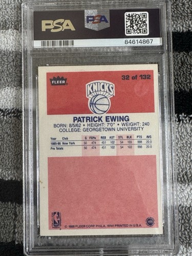1986 Fleer Basketball Patrick Ewing Rookie RC #32 PSA 7 | eBay