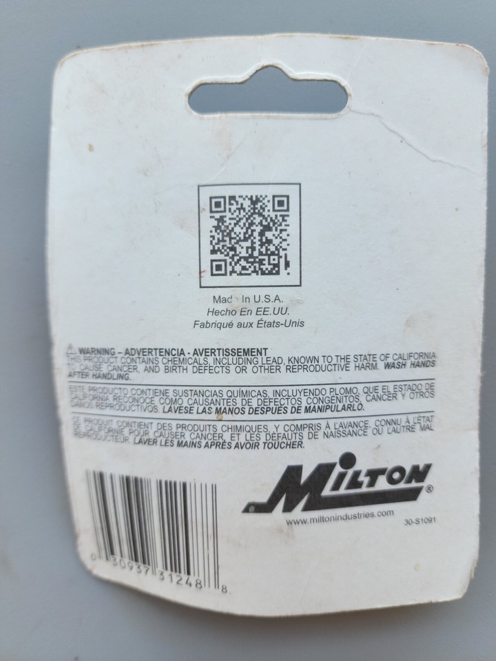 Milton Tank Check Valve Male Max PSI 450 PSI Inlet Diameter 0.5 in ...