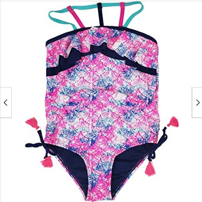 LIMITED TOO GIRLS PRINTED UPF 50 2 PC SWIMSUIT/SHORT SET (PINK/NAVY M ...