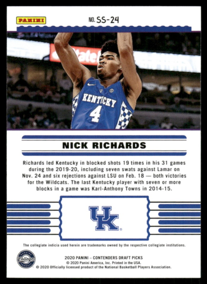 2020 Panini Contenders Draft Picks #SS-24 Nick Richards | eBay
