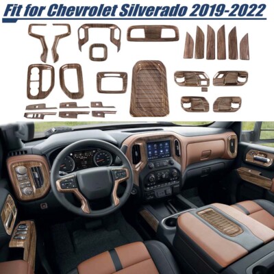 26PC Wood Grain Interior Trim Console Set Cover For Chevy Silverado ...
