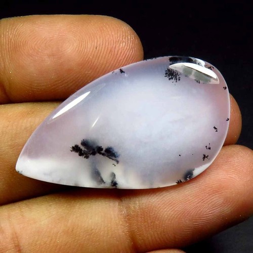 White Dendrite Agate Cabochon 34x19x5mm Natural Dendrite Fancy Gemstone ...