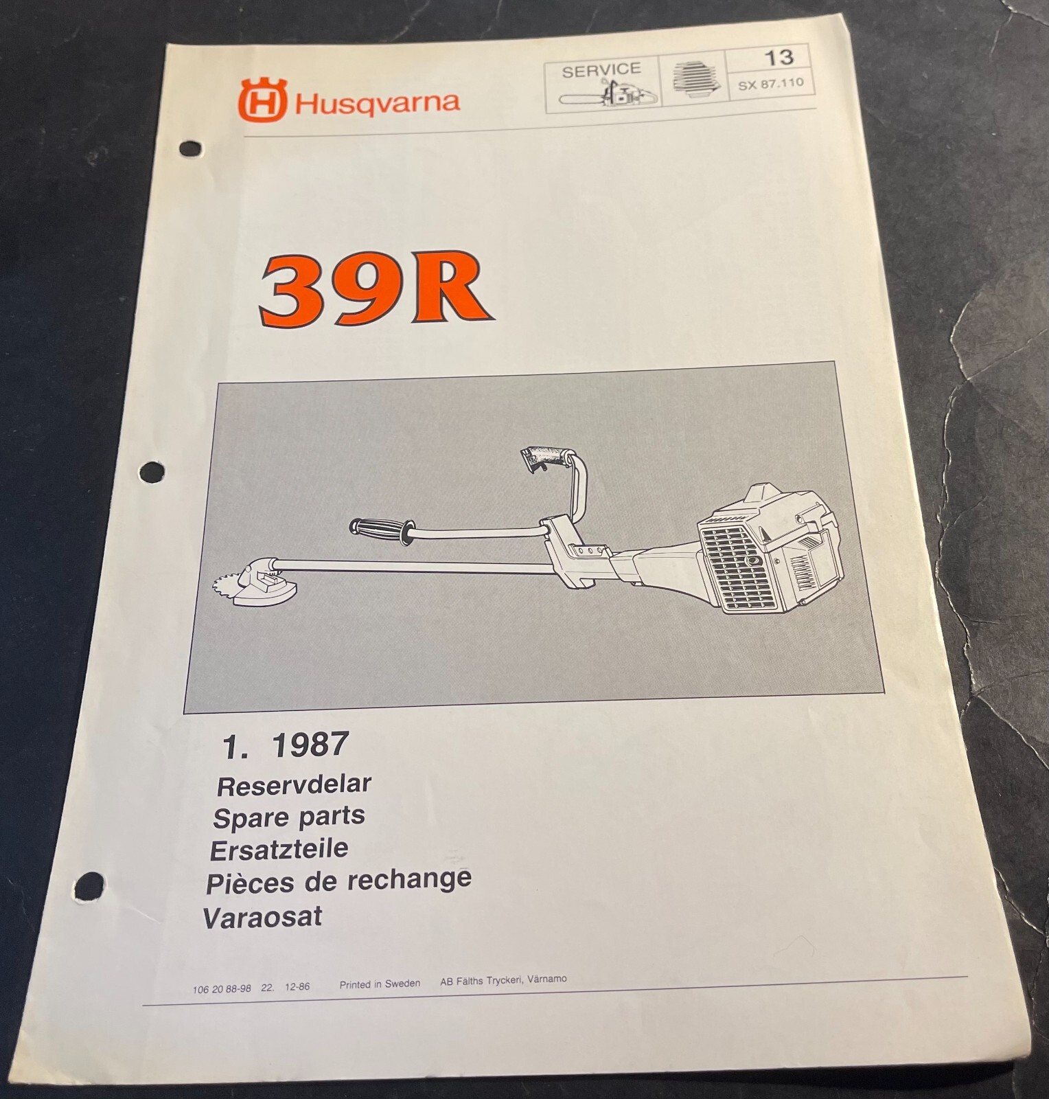 1987 HUSQVARNA HAND TRIMMER 39R PARTS MANUAL SX 87.110 8 PAGES (313) | eBay