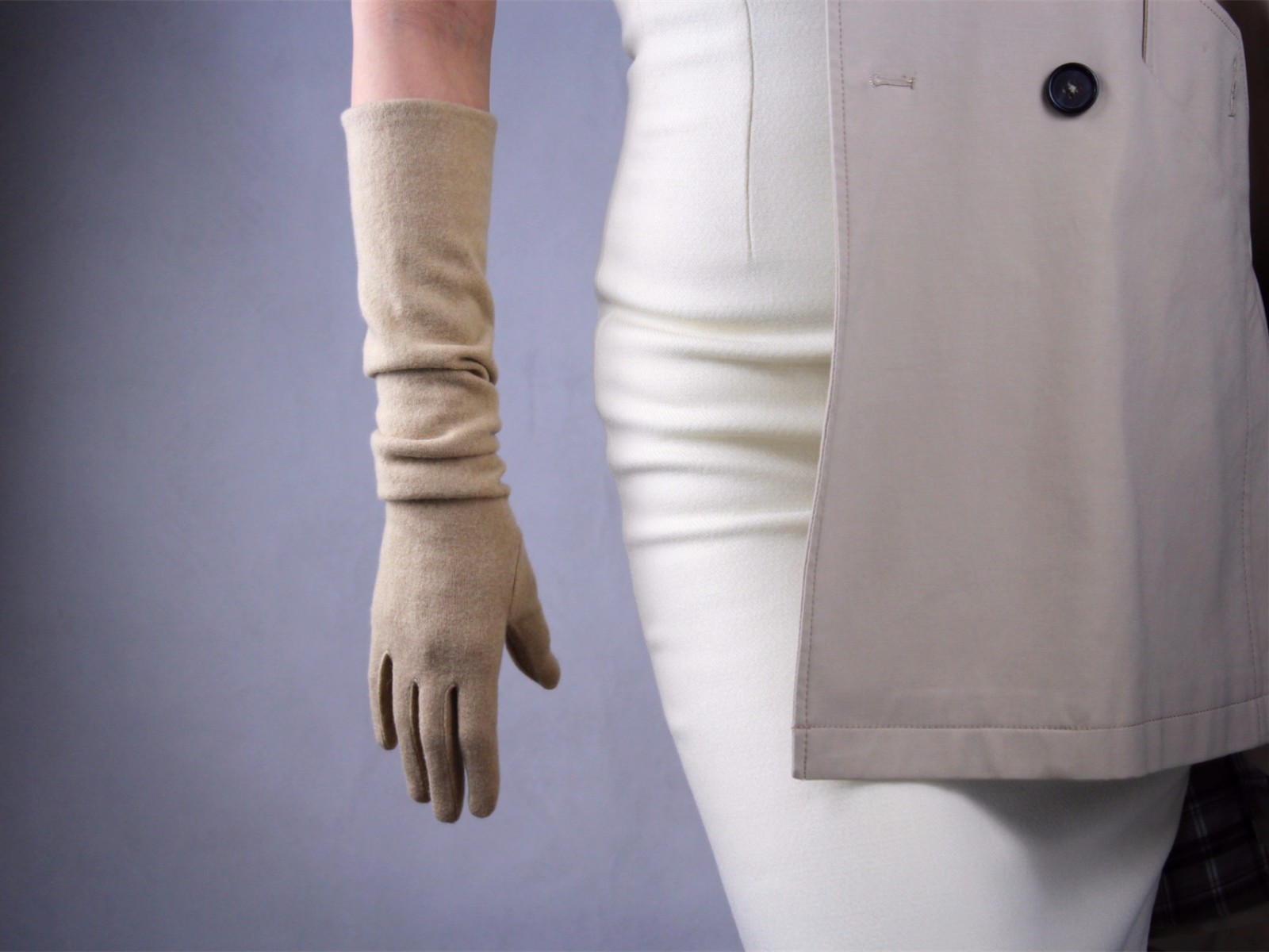 Cashmere Wool Gloves Opera Evening Long Arm Warmers Sleeves Beige Ivory ...