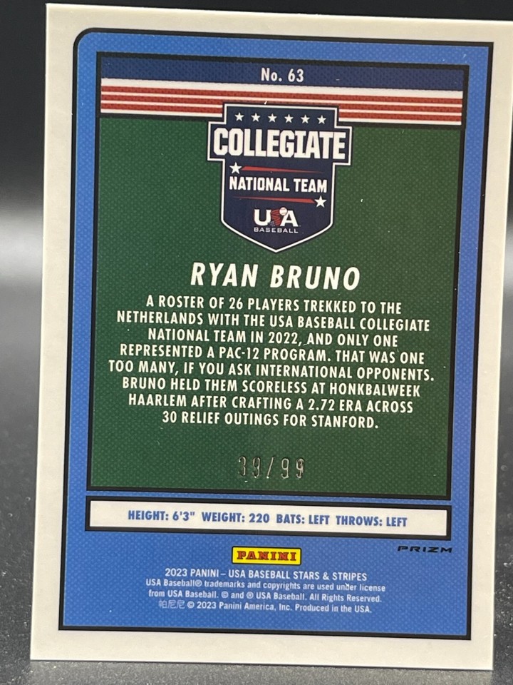 2023 USA Stars & Stripes RYAN BRUNO #63 White Stars 39/99 Free Shipping ...