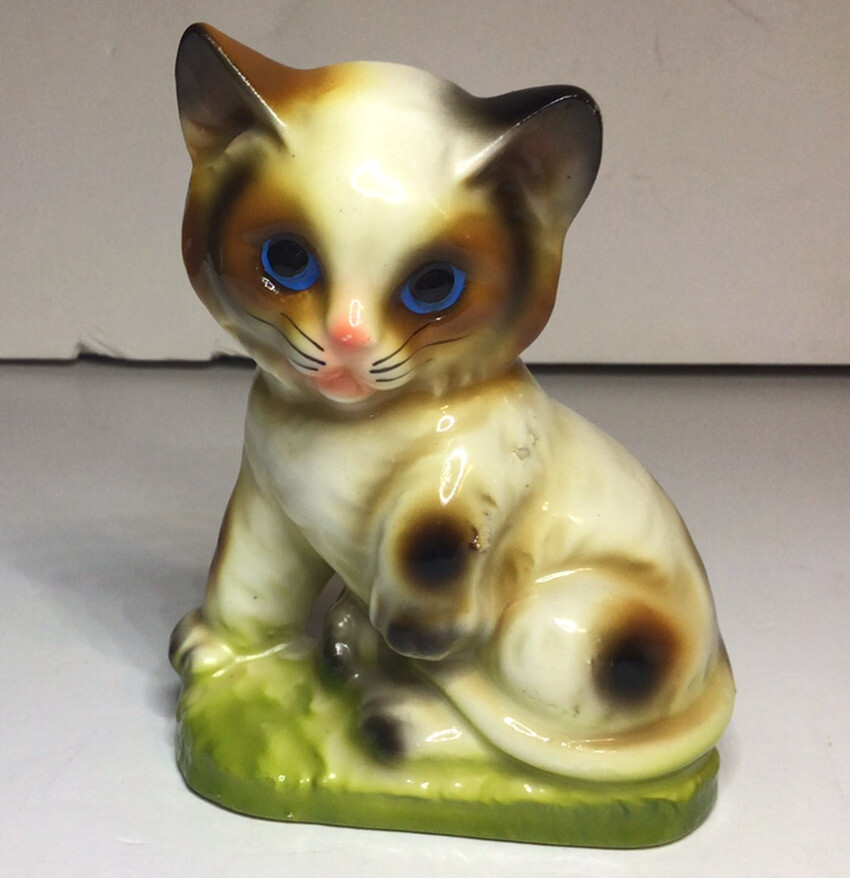 Enesco Calico Cat Kitten Figurine Blue Eyes 4 5/8 Inch Tall Japan Vtg ...