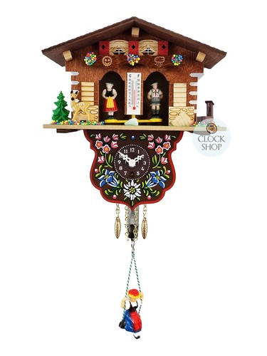 Swiss Weather House Mechanical Chalet Clock With Swinging Doll 20cm By ...