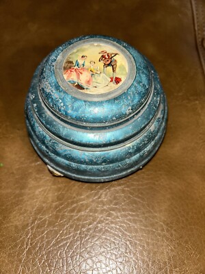 Vintage Metal Vanity Mirrored Powder / Trinket Box W/ Victorian Motif ...