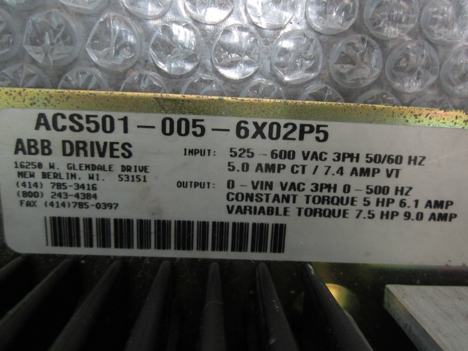 ABB ACS501-005-6X02P5 ABB ACS500 AC Drive 525-600VAC 5/7.5HP *Fully ...